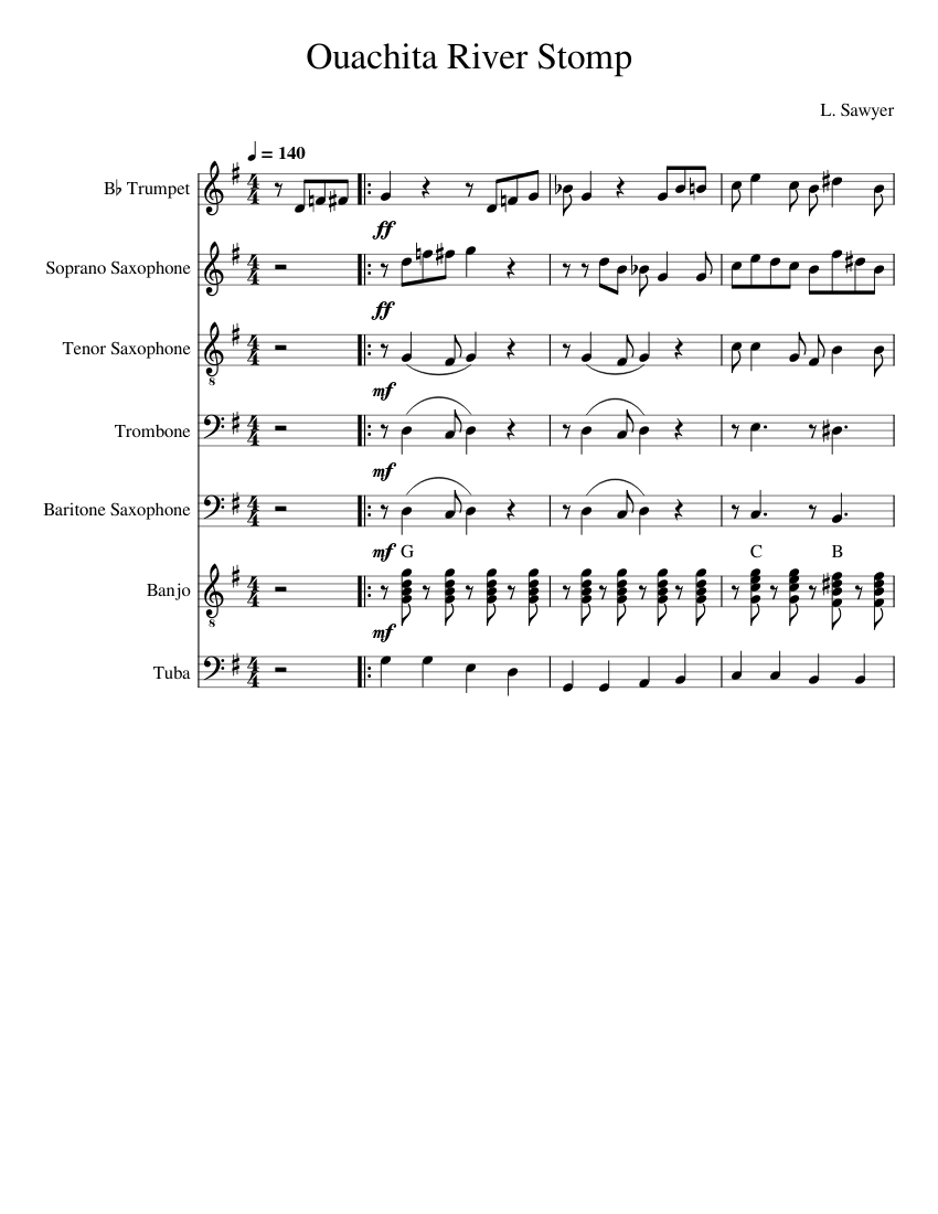 Ouachita River Stomp Sheet music for Trombone, Tuba, Saxophone tenor ...