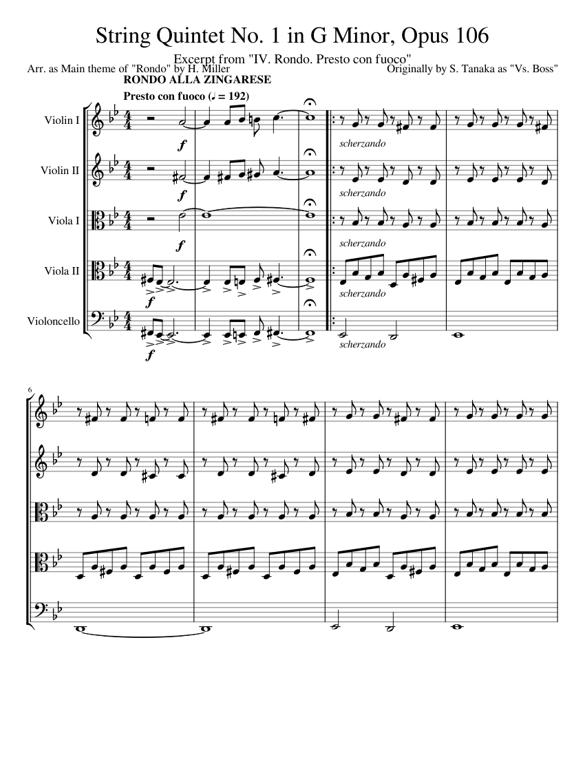 String Quintet No. 1 in G Minor, Opus 106, Excerpt from 4th Movement (a Rondo with the boss ...