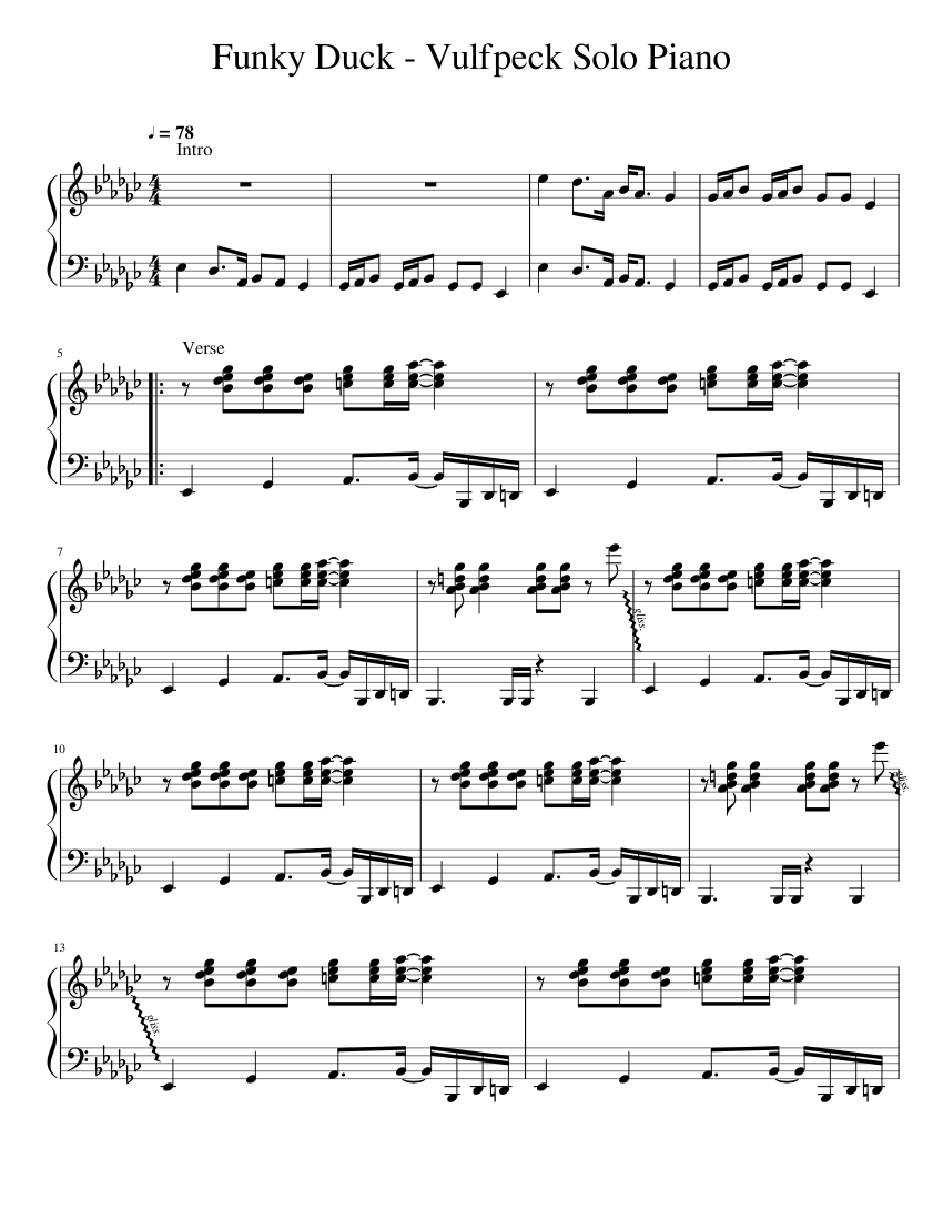 Funky Duck - Vulfpeck. Solo Piano Sheet Music with Chords for Piano ...