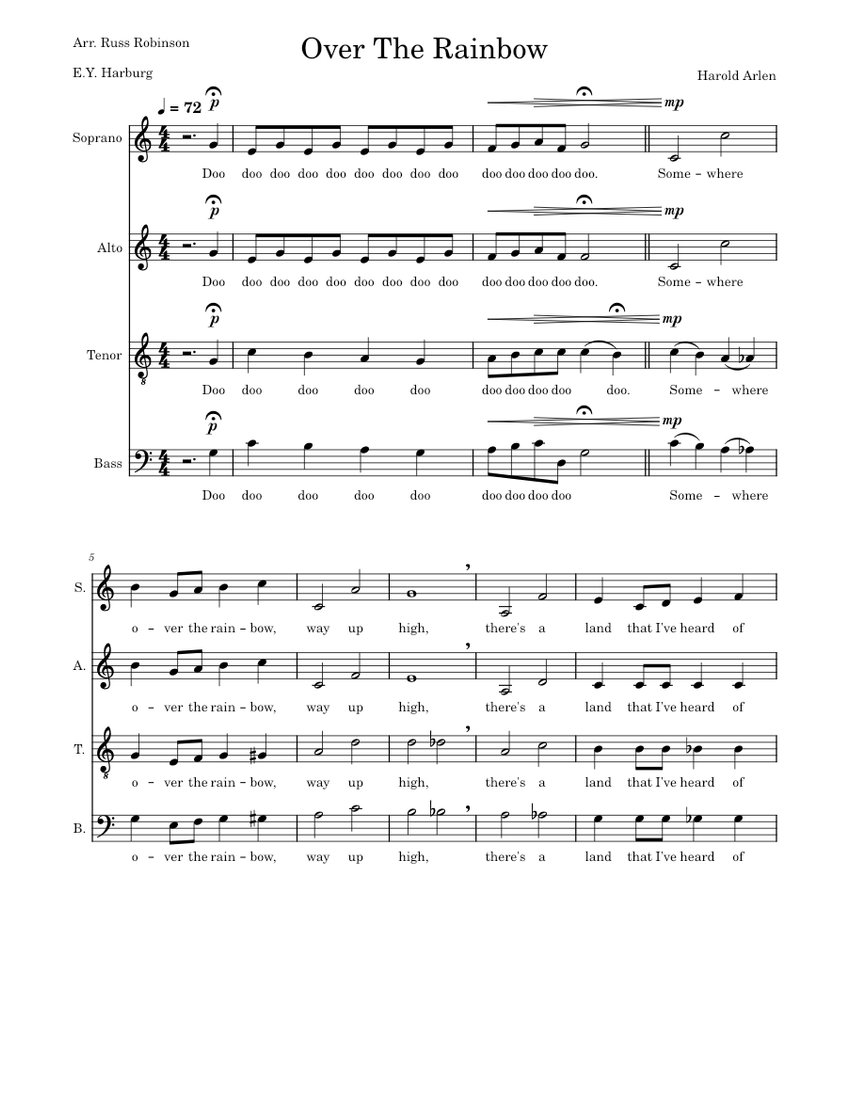 Over the Rainbow – Harold Arlen Somewhere Over The Rainbow Sheet Music ...