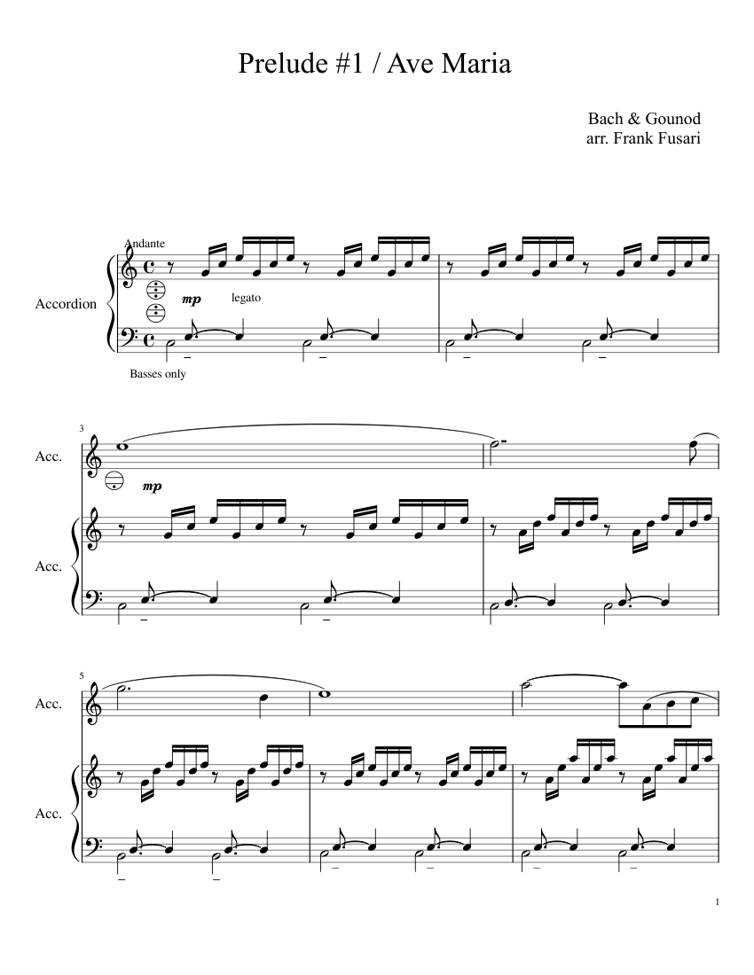 Bach / Gounod Ave Maria Accordion duet Sheet Music for Accordion (Mixed ...