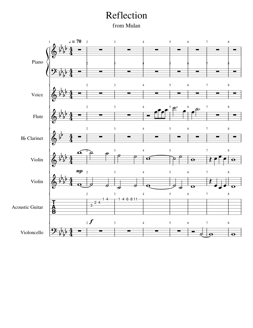 Reflection Sheet music for Piano, Vocals, Flute, Clarinet in b-flat ...