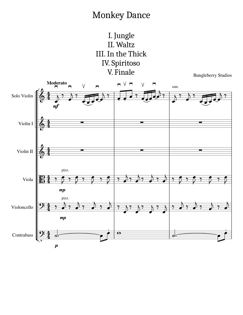 Monkey Dance Sheet Music for Contrabass, Violin, Viola, Cello (String ...