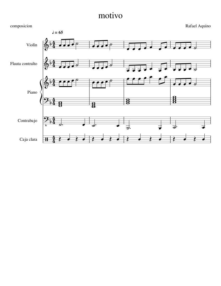 Motivo 2 Sheet music for Piano, Contrabass, Snare drum, Crash & more ...