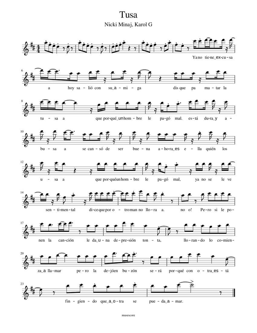 Tusa Karol G, Nicki Minaj Sheet music for Saxophone other (Solo ...