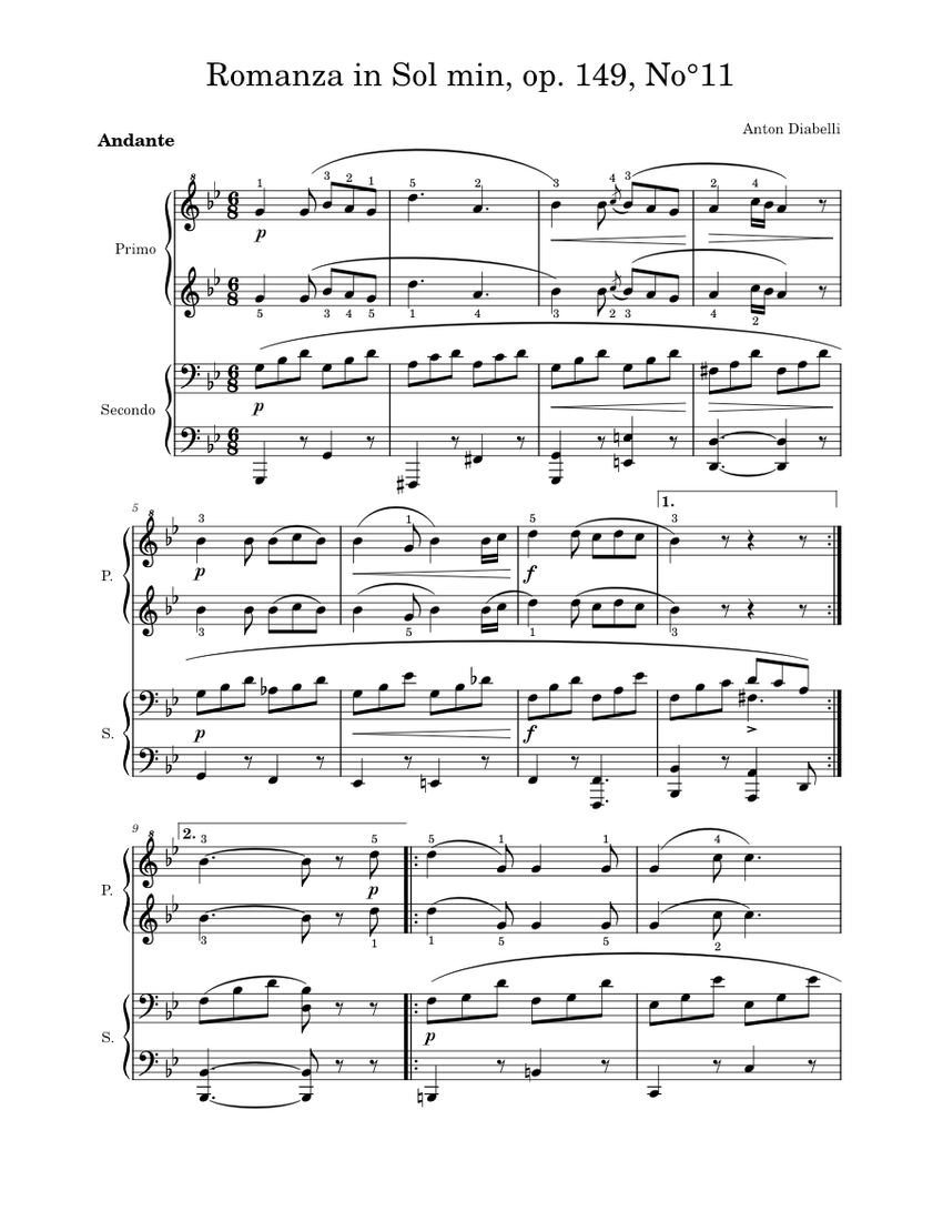 Romanza in Sol min., op. 149, No. 11 (Romance in g minor) – Anton Diabelli Sheet music for Piano ...