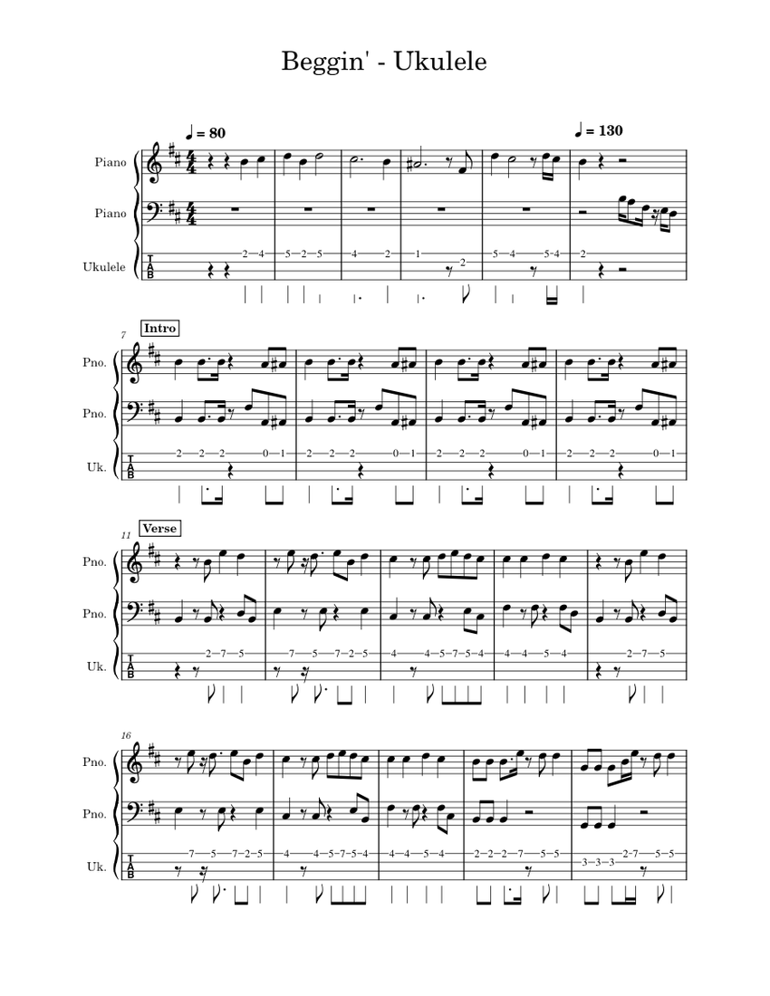 Beggin' Ukulele Fingerstyle – Maneskin Beggin' - Ukulele Sheet Music ...