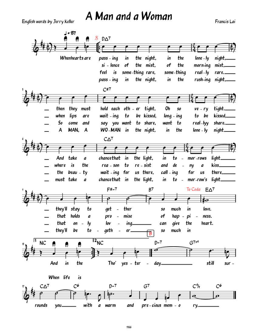 A Man and a Woman (Lead sheet with lyrics ) Sheet Music with Chords for ...