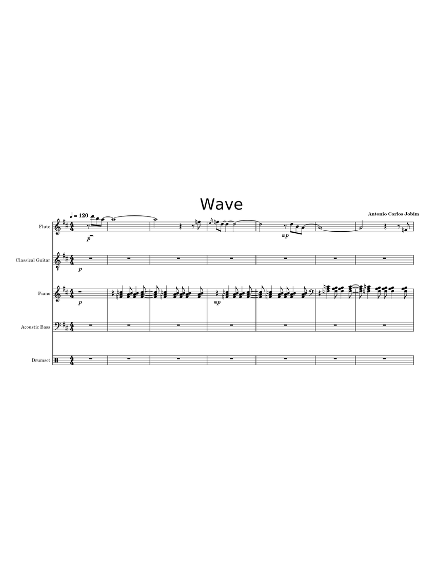 Wave – Antônio Carlos Jobim Wave Sheet Music for Piano, Flute, Guitar ...