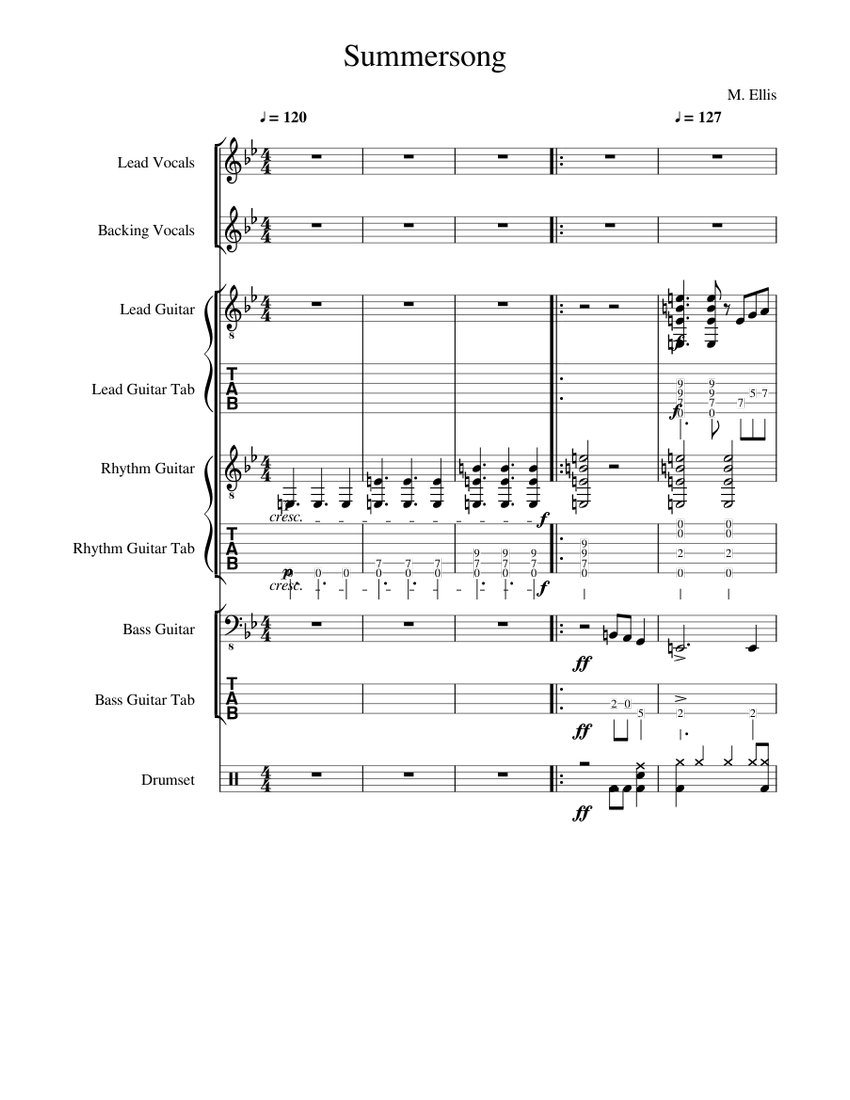 Summersong Sheet music for Vocals, Guitar, Bass guitar, Drum group ...