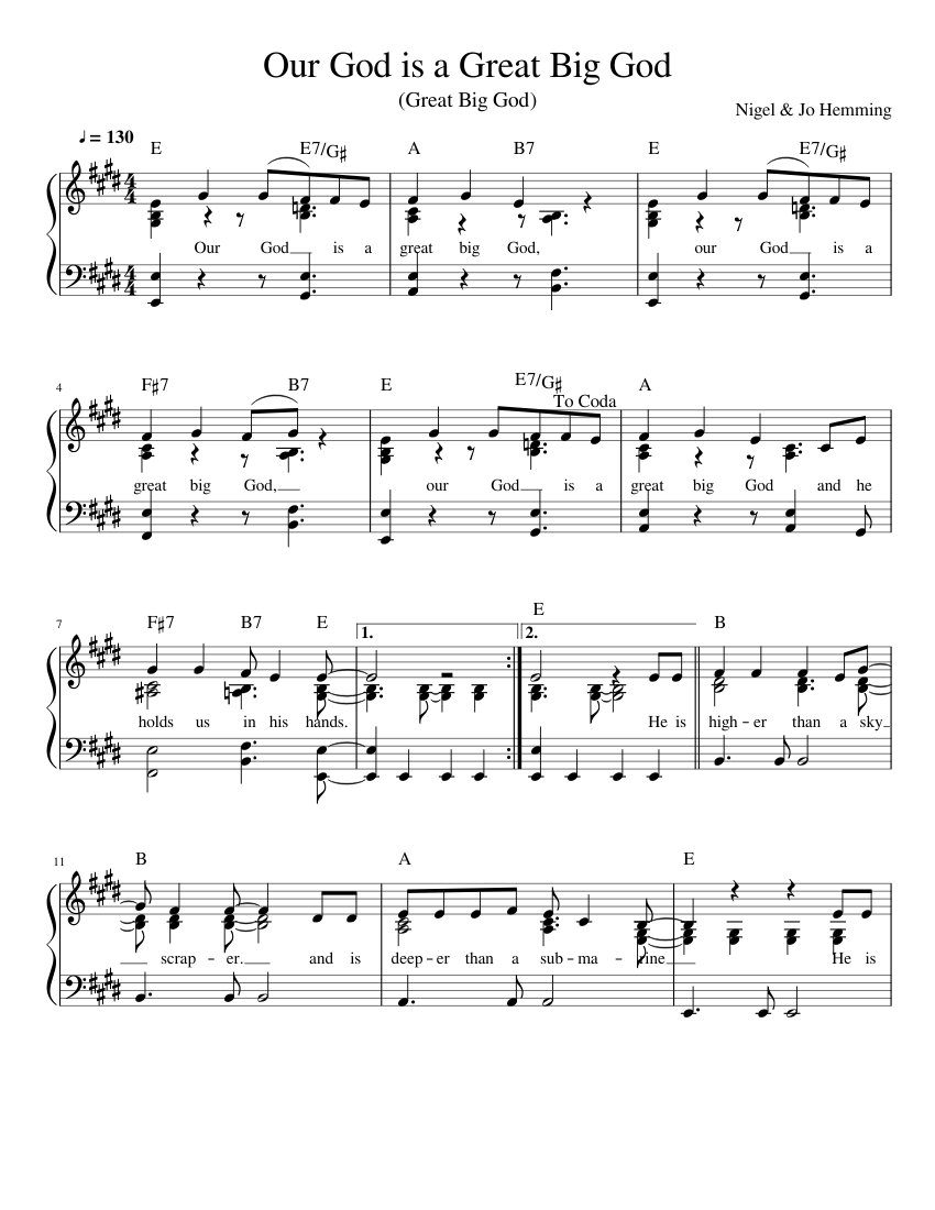 Our God is a Great Big God Sheet Music with Chords for Piano (Solo ...