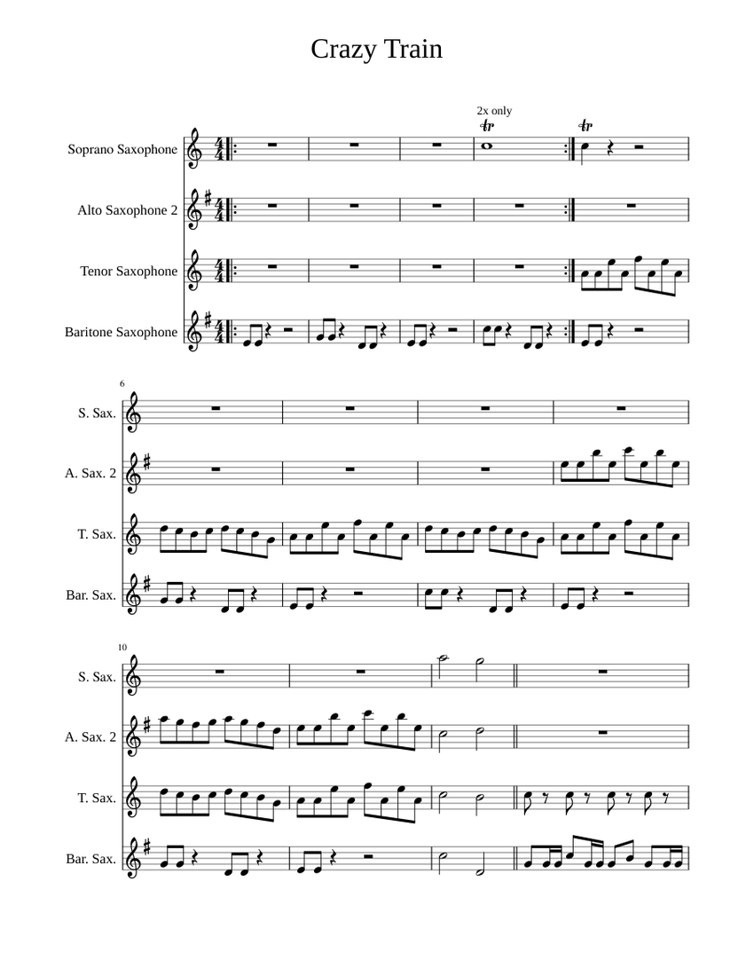 Crazy Train- Sax Quartet SATB Sheet Music for Saxophone soprano (Solo) | MuseScore.com