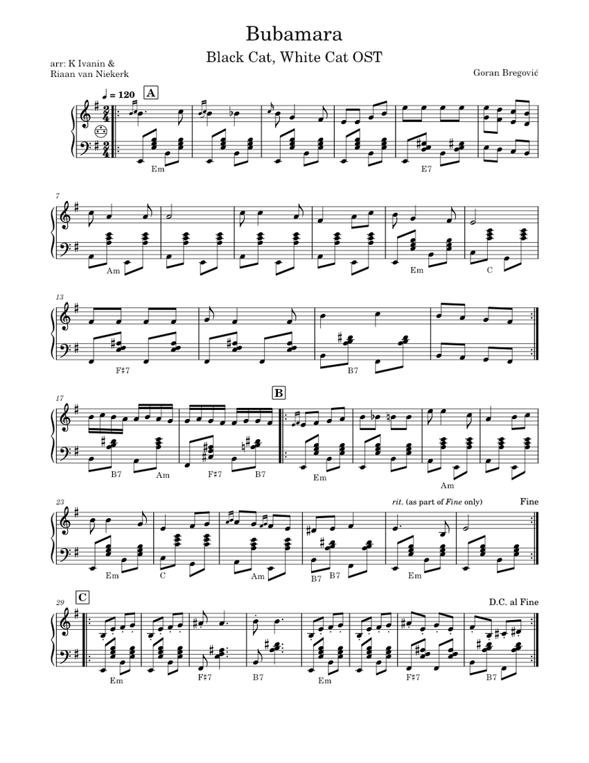 Bubamara – Goran Bregovic (accordion) Sheet Music for Accordion (Solo) | MuseScore.com