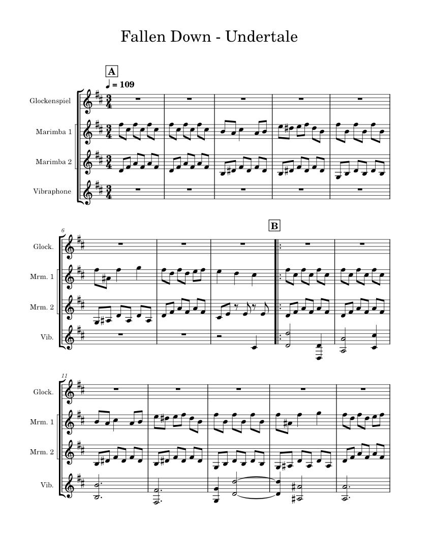 Fallen Down - Undertale Sheet Music for Vibraphone, Glockenspiel ...