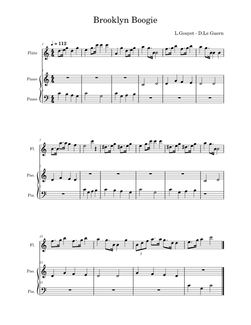 Brooklyn Boogie Sheet music for Piano, Flute (Mixed Trio) | Musescore.com