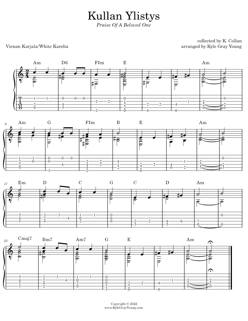 Kullan Ylistys – Finnish Folk Tune (fingerstyle guitar) Sheet music for ...