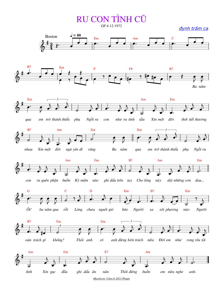RU_CON_TÌNH_CŨ Sheet Music for Piano (Solo) Easy | MuseScore.com