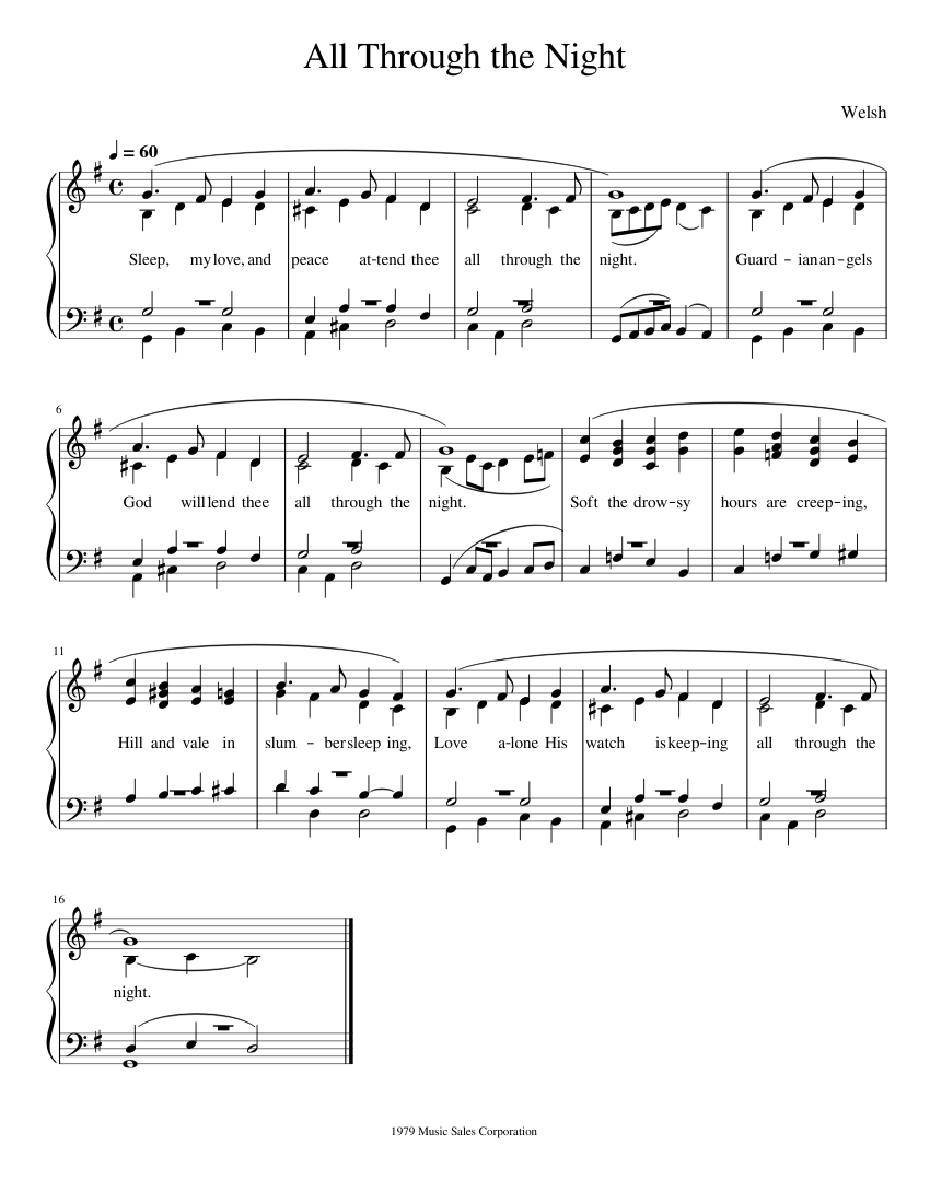 All Through The Night – Welsh Carol Sheet music for Piano (Solo) Easy ...