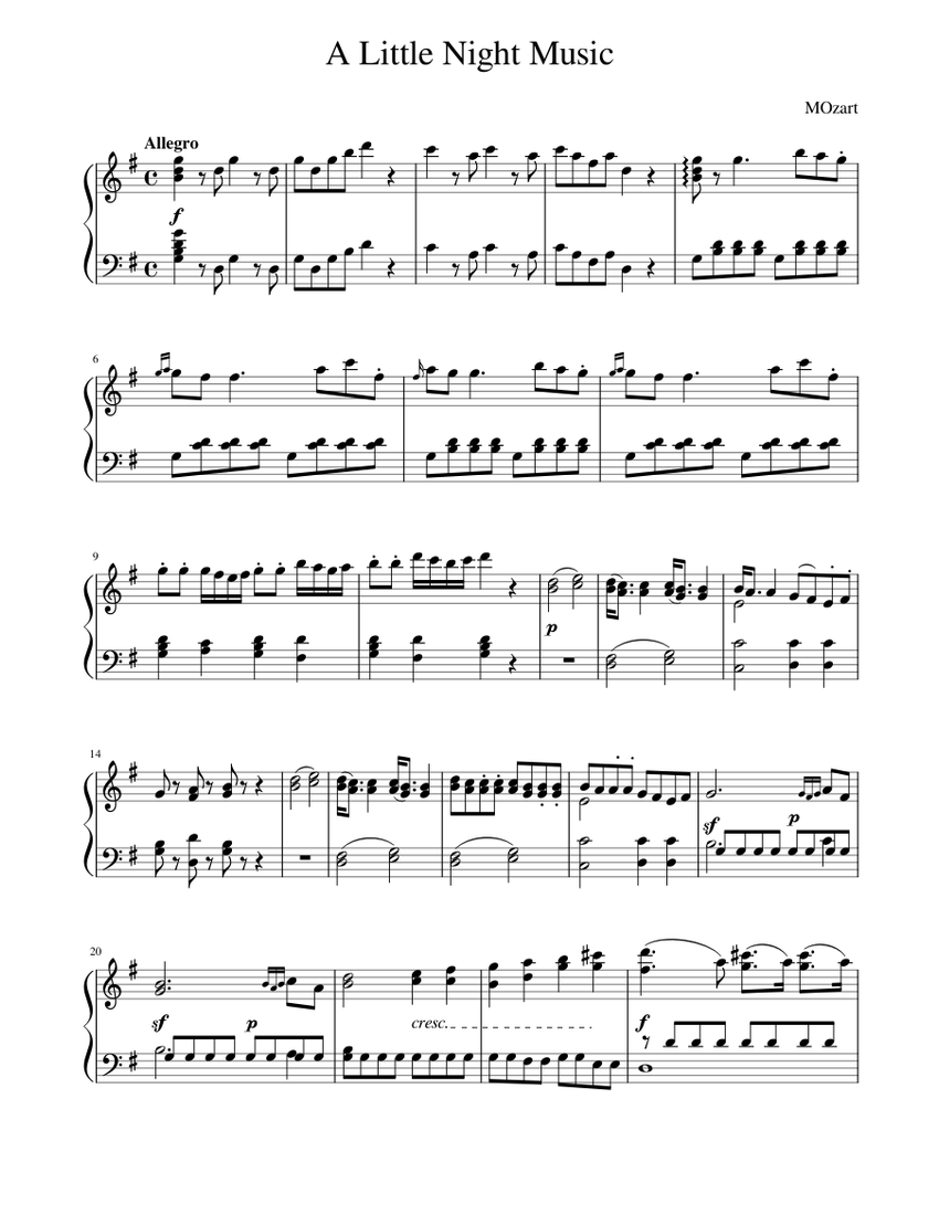 A Little Night Music Sheet Music for Piano (Solo) | MuseScore.com