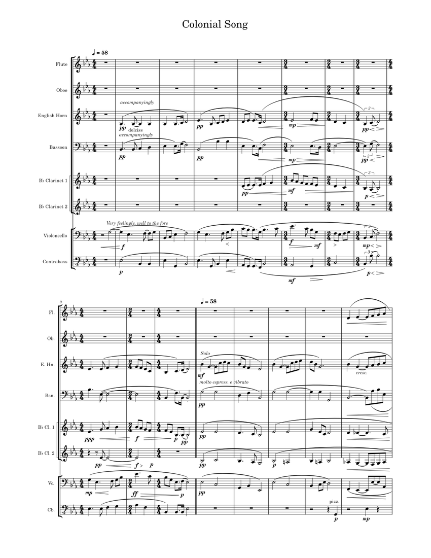 [CHAMBER WINDS] Colonial Song – Percy Grainger Sheet music for Flute ...