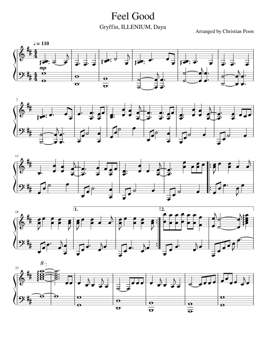 Gryffin, ILLENIUM & Daya - Feel Good (Acoustic) Sheet Music for Piano ...