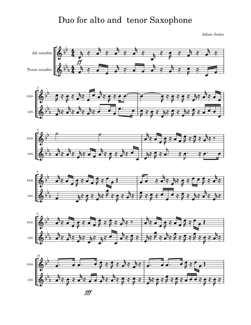 Duo for alto and tenor Saxophone Sheet Music for Saxophone alto ...