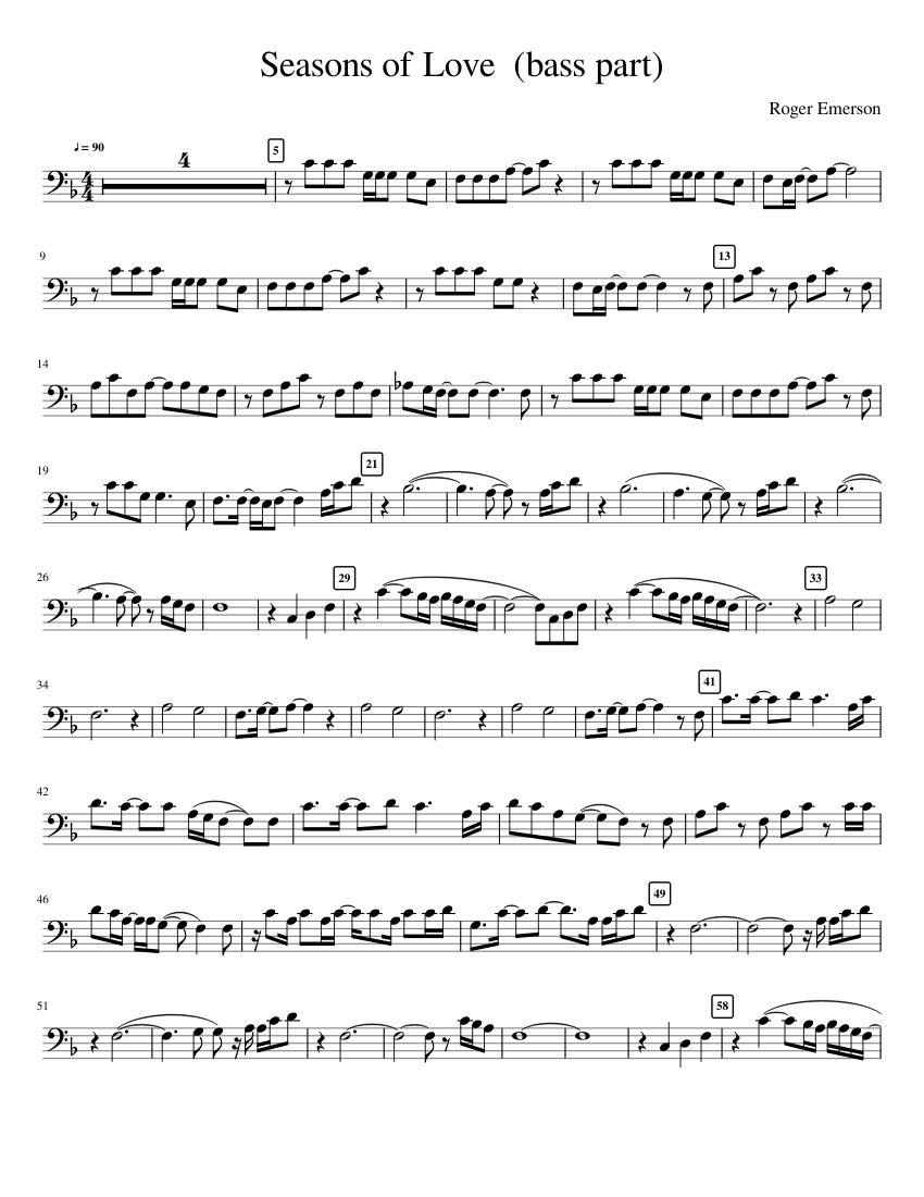 Seasons of Love bass part Sheet music for Piano (Solo) Easy | Musescore.com