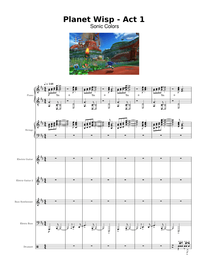 Planet Wisp Act 1 - Sonic Colors Sheet music for Piano, Bass guitar ...