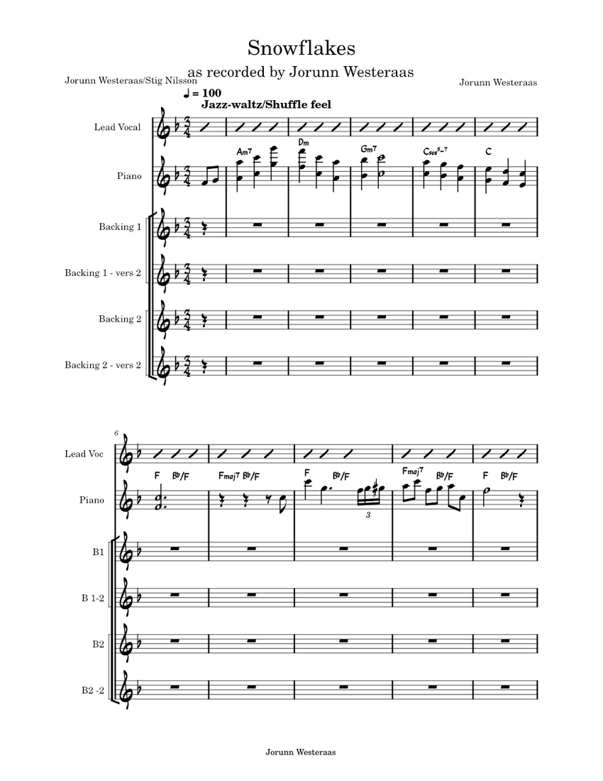 Snowflakes Sheet music for Piano, Soprano, Alto, Vocals (Jazz Band ...