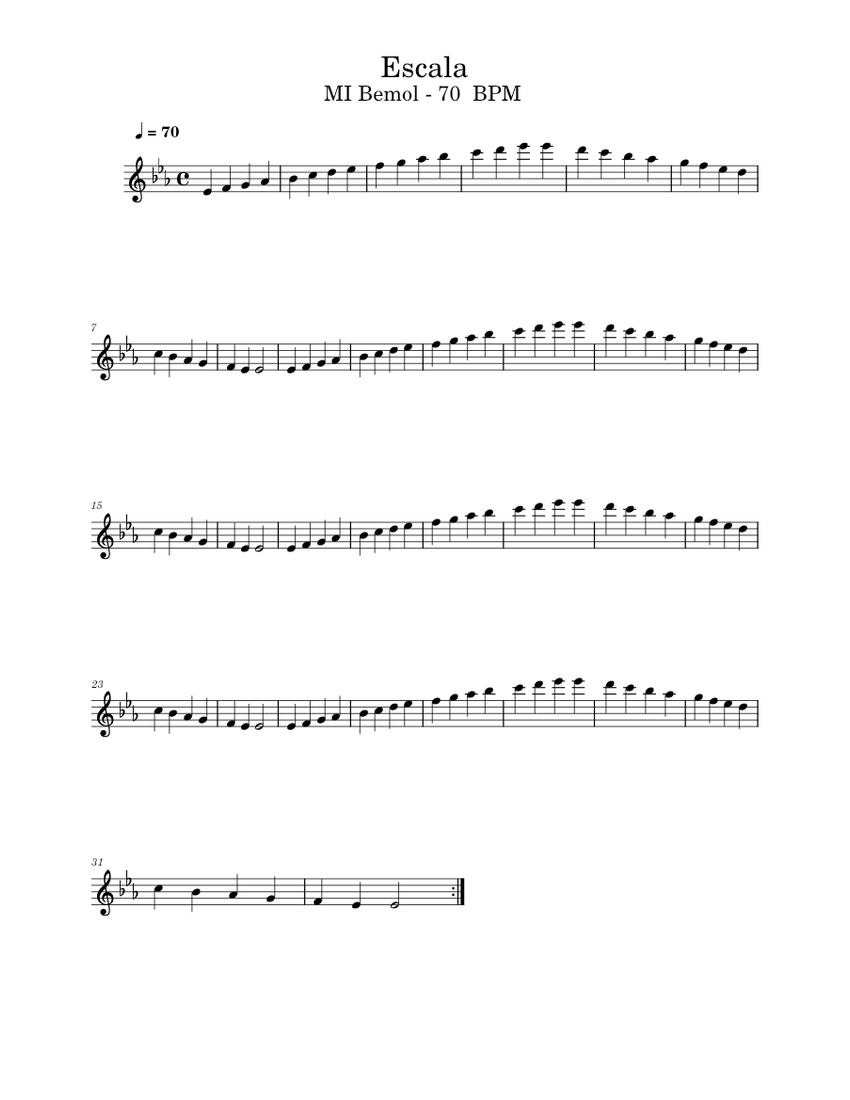 Escala MI Bemol - 70 BPM Sheet music for Violin (Solo) | Musescore.com