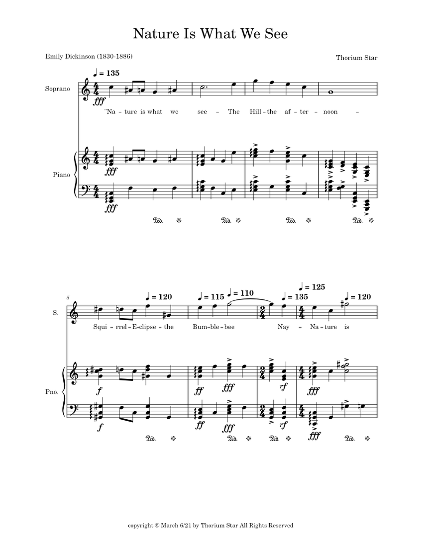 Nature Is What We See, Words by Emily Dickinson (1830-1886), Music © by ...
