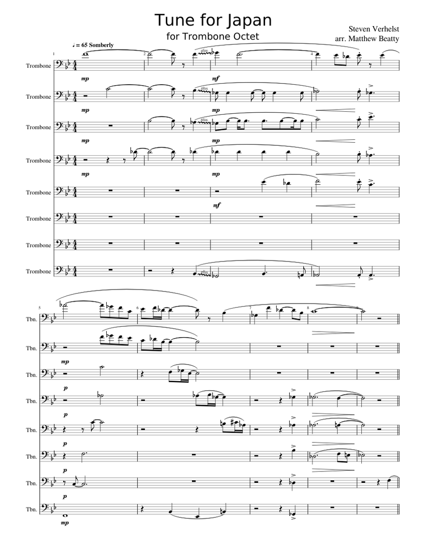 Tune for Japan - Trombone Octet Sheet Music for Trombone (Brass ...