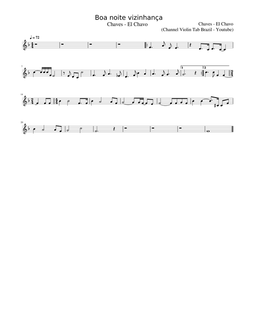 El chavo - Chaves - Boa noite Vizinhança (Channel Violin Tab Brazil ...