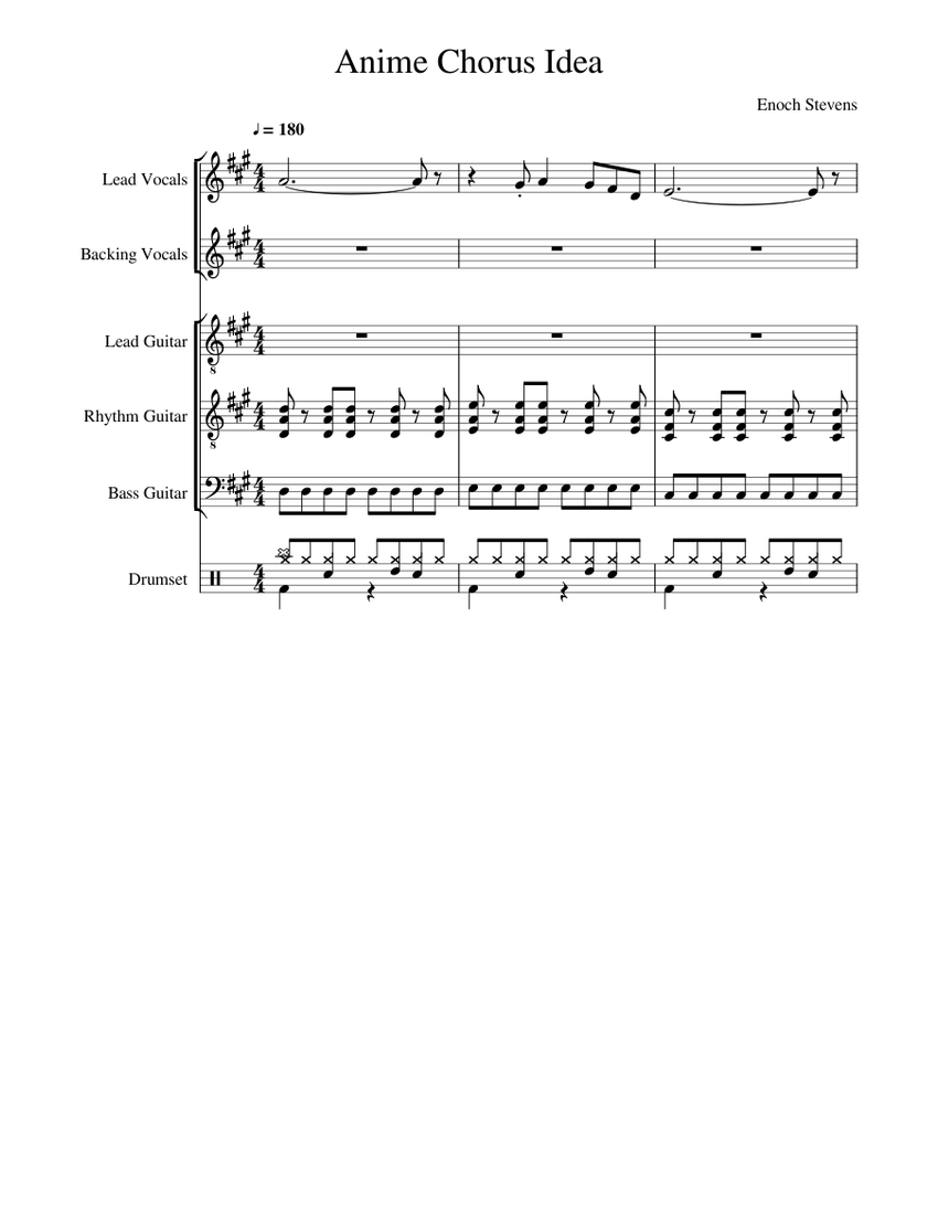 Anime Chorus Idea Sheet music for Vocals, Guitar, Bass guitar, Drum ...