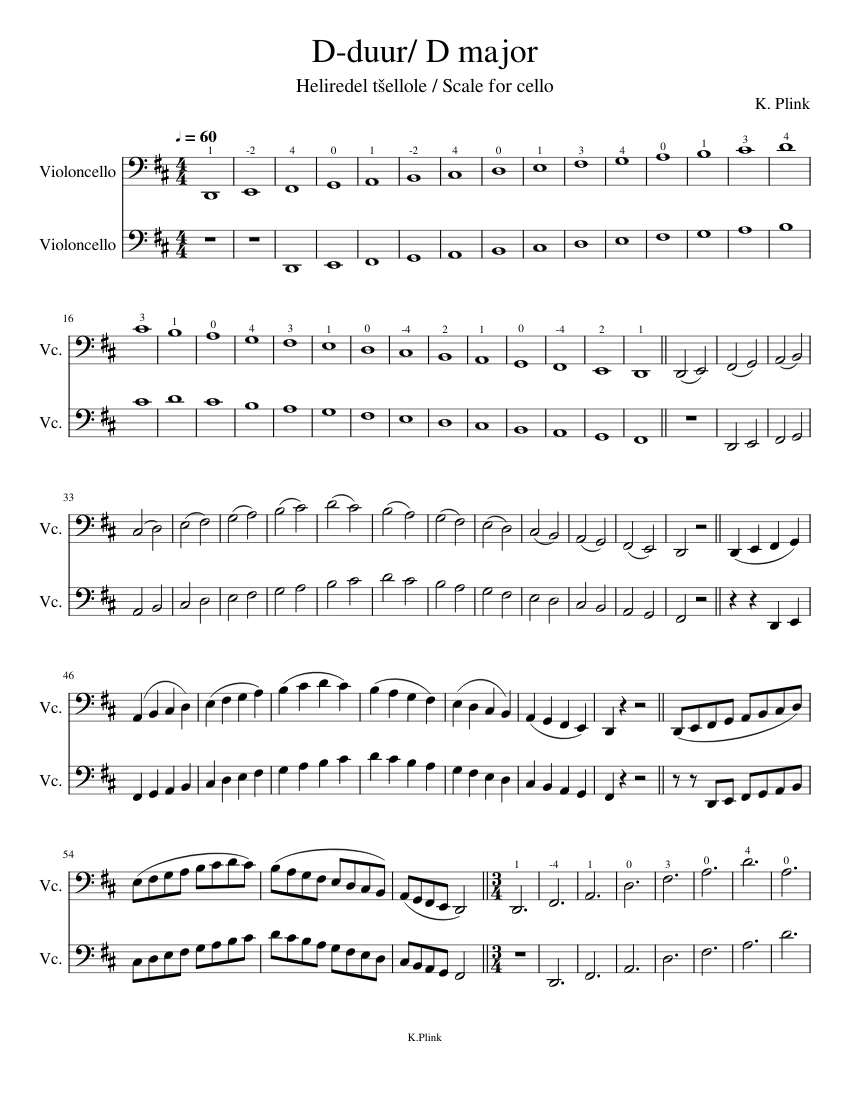 D major / D- duur Sheet music for Cello (Solo) | Musescore.com