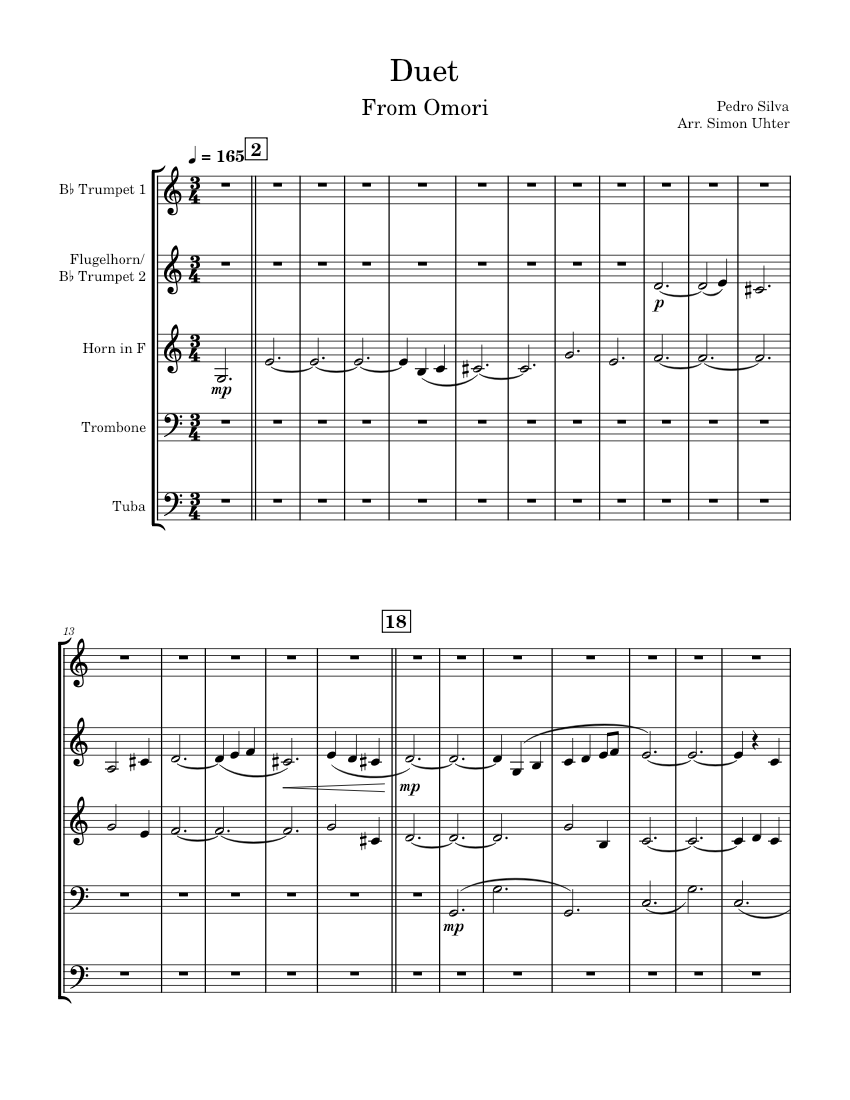 Omori Duet – Pedro Silva BRASS QUINTET Arangment Sheet Music for ...