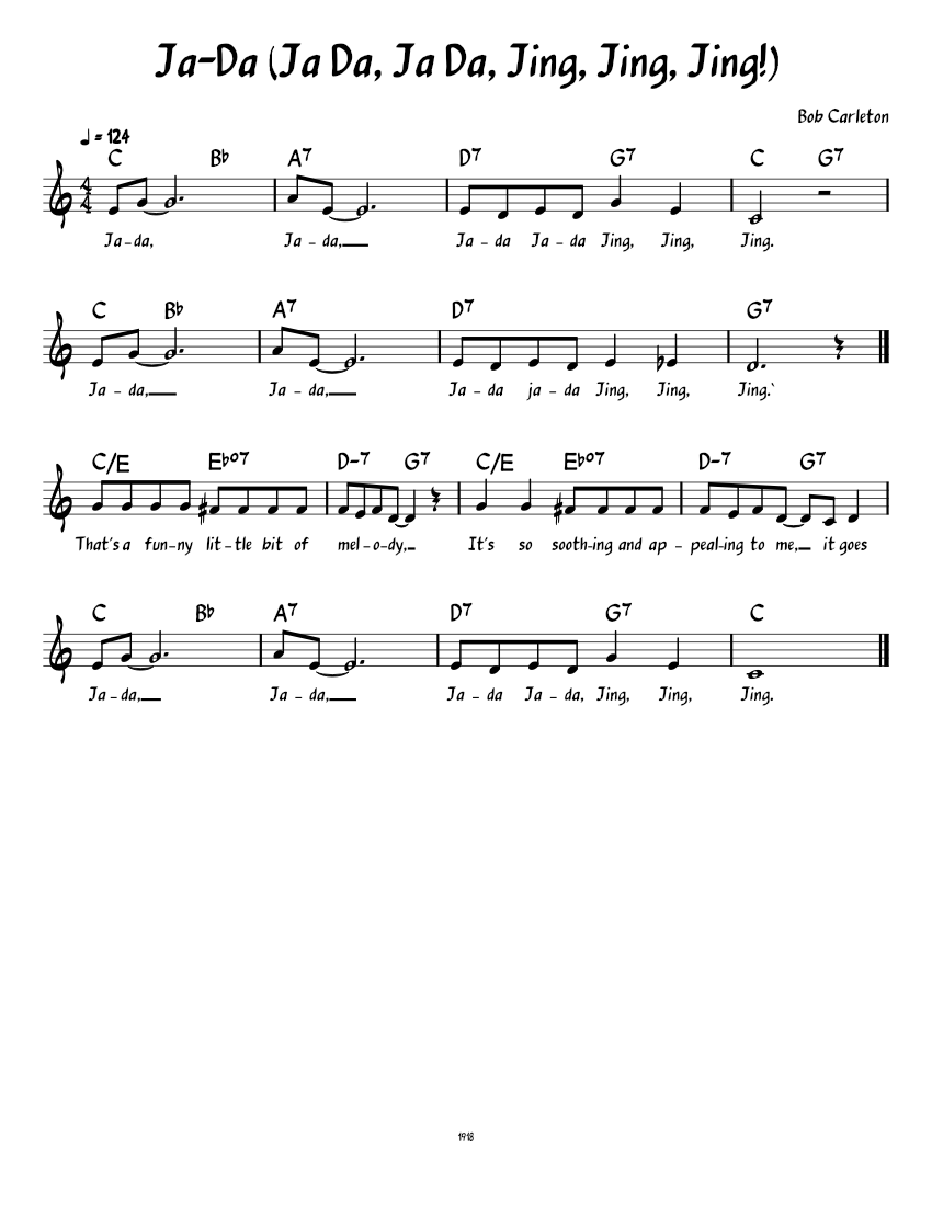 Jada (Lead Sheet with lyrics ) Sheet Music with Chords for Piano (Solo ...
