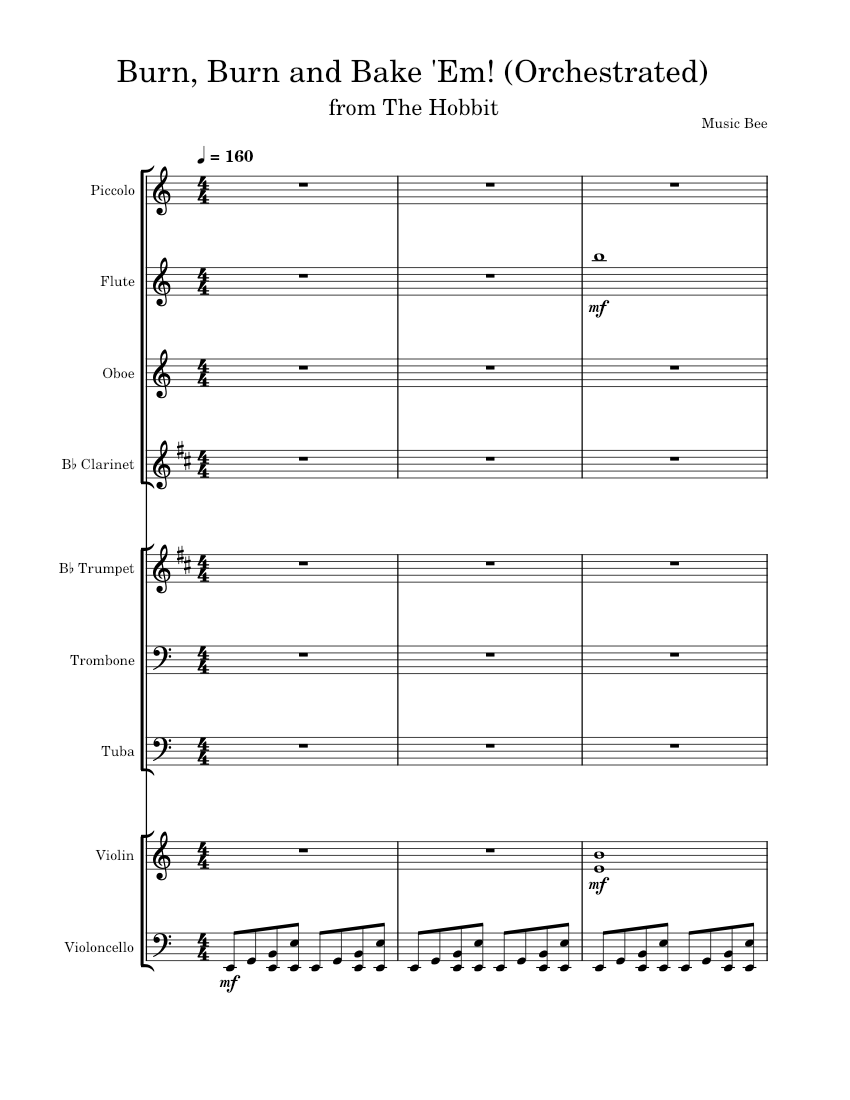 Burn, Burn and Bake 'Em! (Orchestrated) Sheet music for Trombone, Tuba, Flute piccolo, Flute ...