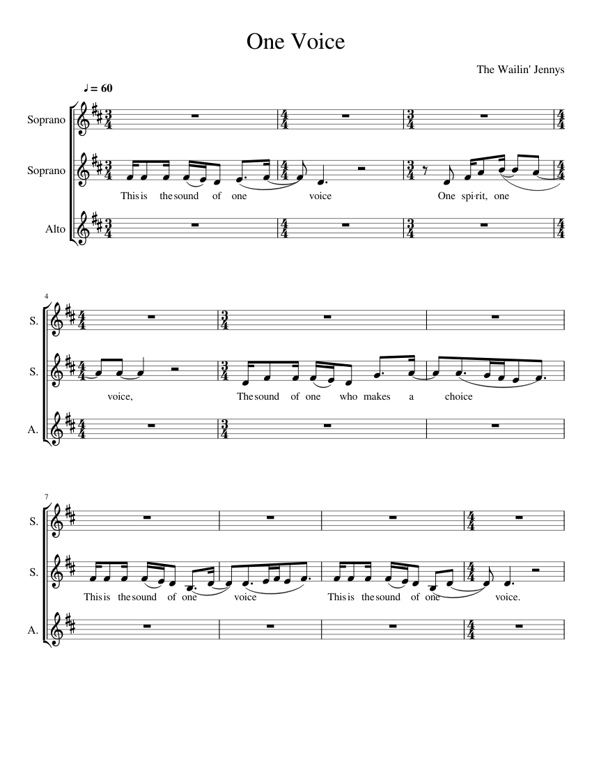 One Voice Sheet Music for Soprano, Alto (Choral) | MuseScore.com