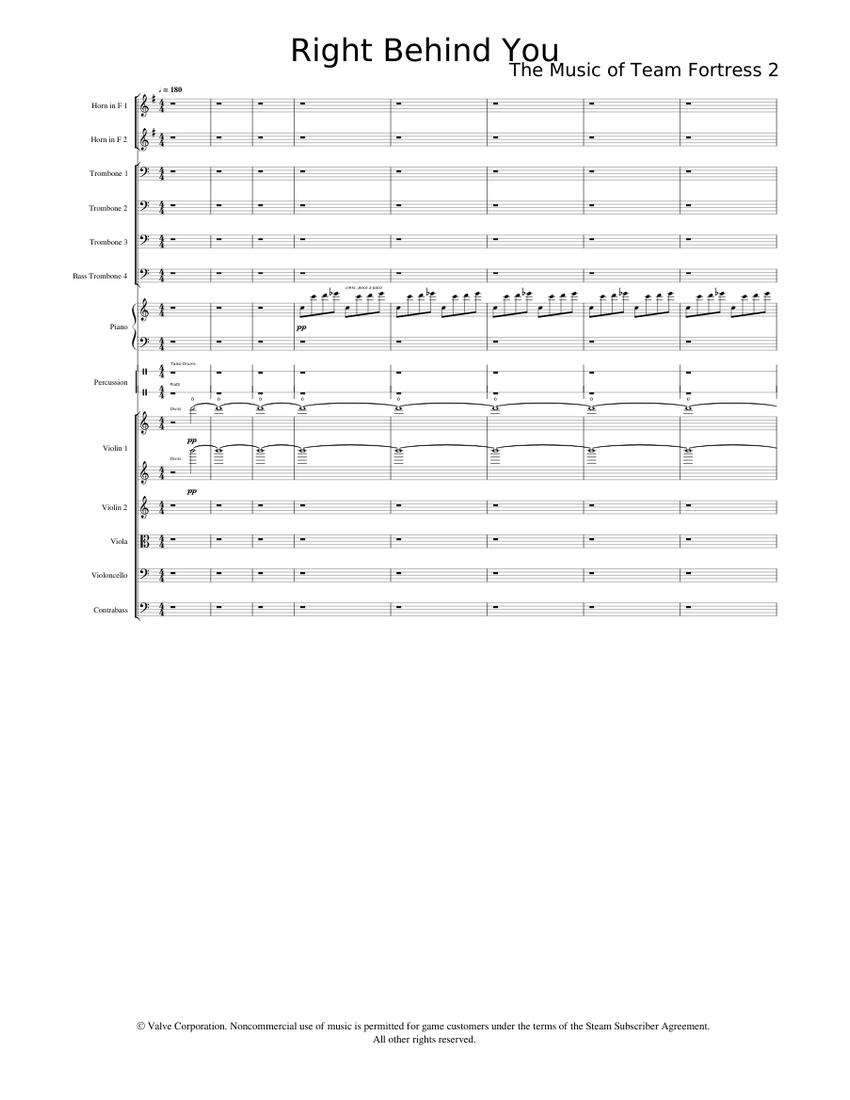 TF2 Fight Songs: Right Behind You Sheet Music for Piano, Trombone tenor ...