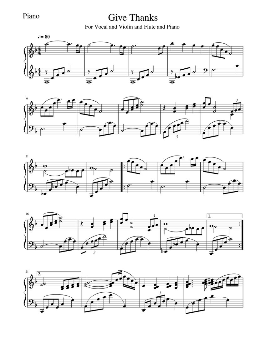 Give Thanks Sheet music for Piano (Solo) | Musescore.com