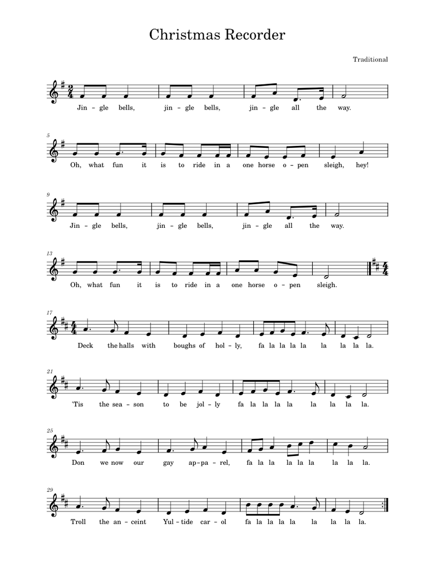 Christmas Recorder Songs – Traditional Sheet music for Piano (Solo ...