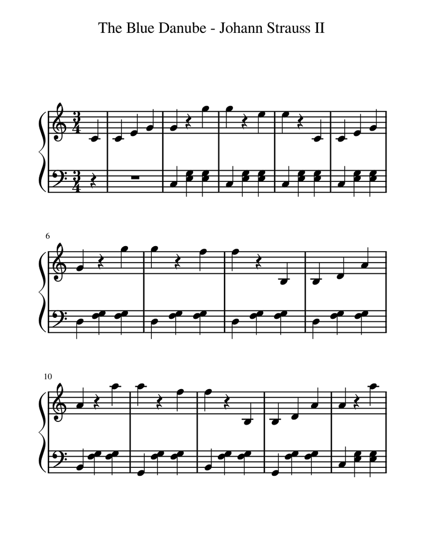 The Blue Danube Johann Strauss II Sheet music for Piano (Solo) Easy | Musescore.com