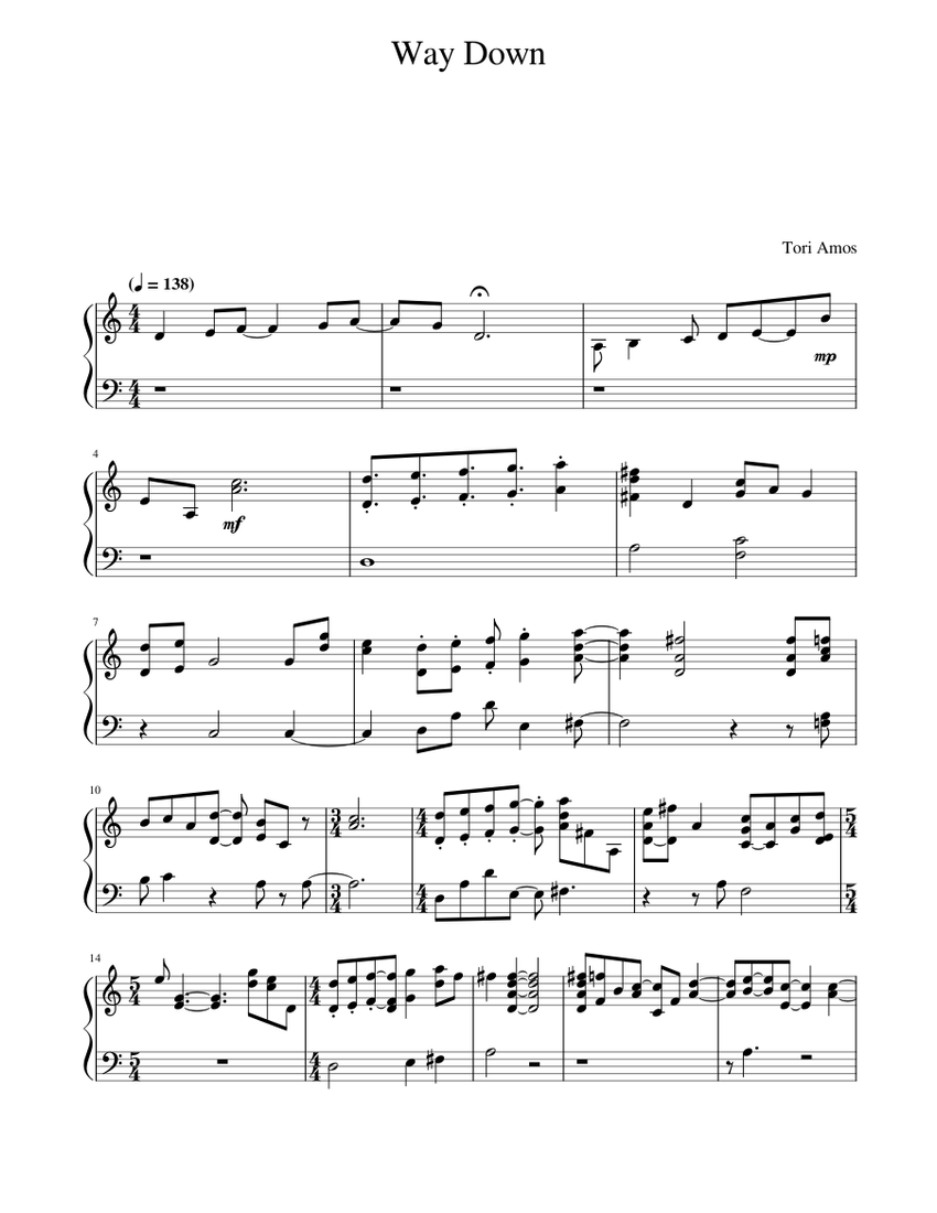 Way down – Tori Amos Sheet music for Piano (Solo) | Musescore.com