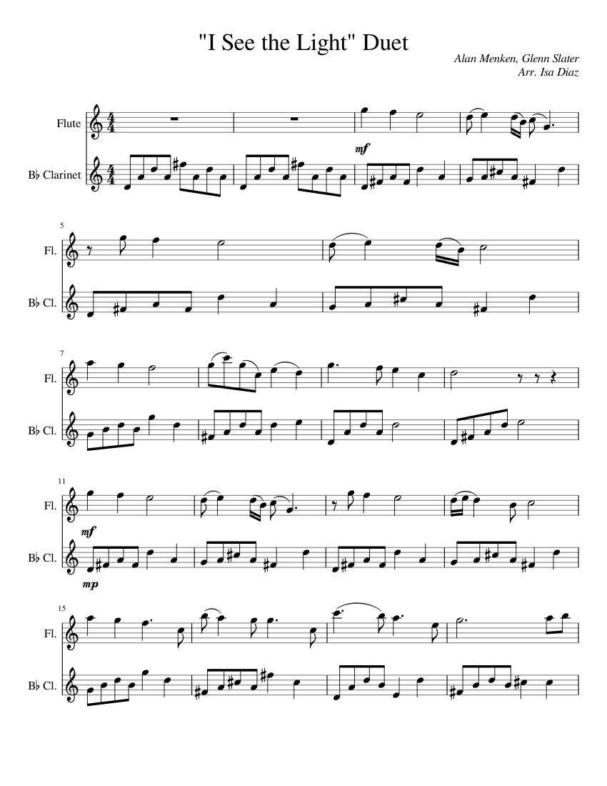 "I See The Light" Flute/Clarinet Duet Sheet music for Flute, Clarinet in b-flat (Woodwind Duet ...