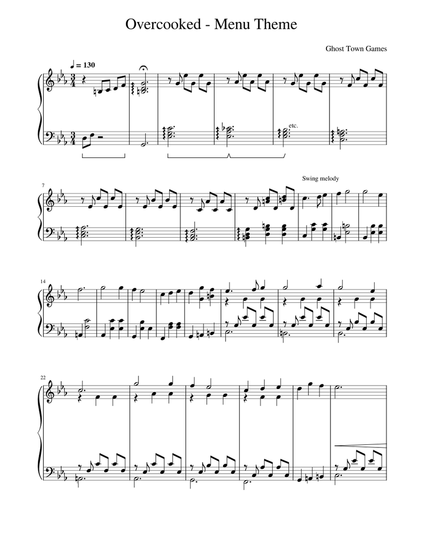 Overcooked Menu Theme – Ghost Town Games Sheet music for Piano (Solo ...