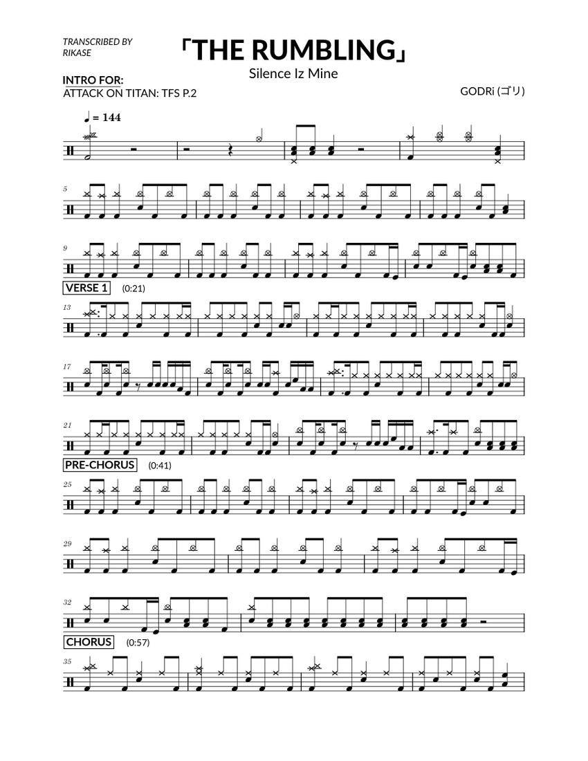 The Rumbling – Sim Sheet Music for Drum group (Solo) | MuseScore.com