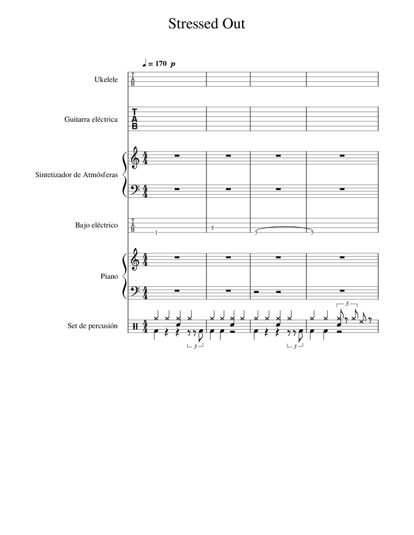 Stressed Out Sheet music for Piano, Guitar, Bass guitar, Drum group ...