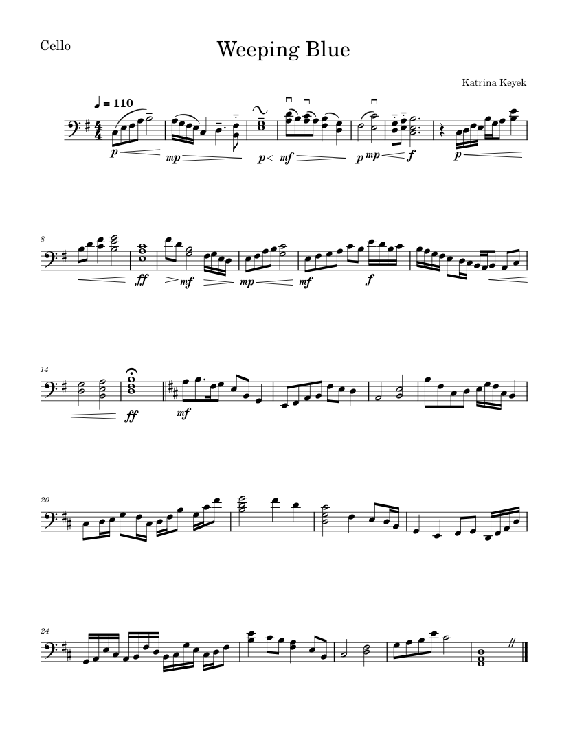 Weeping_Blue Sheet music for Cello (Solo) | Musescore.com