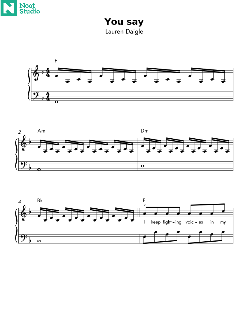You say by Lauren Daigle Sheet Music with Chords for Piano (Piano-Voice ...